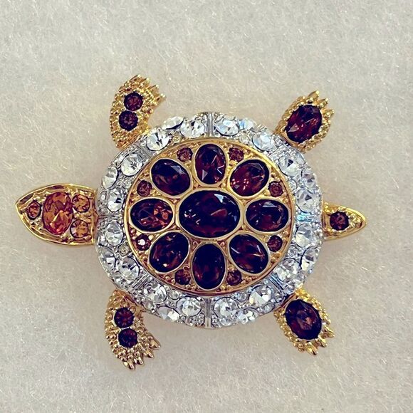 PJM | Jewelry | Super Bling Stunningretro Amber Rhinestone Turtle ...